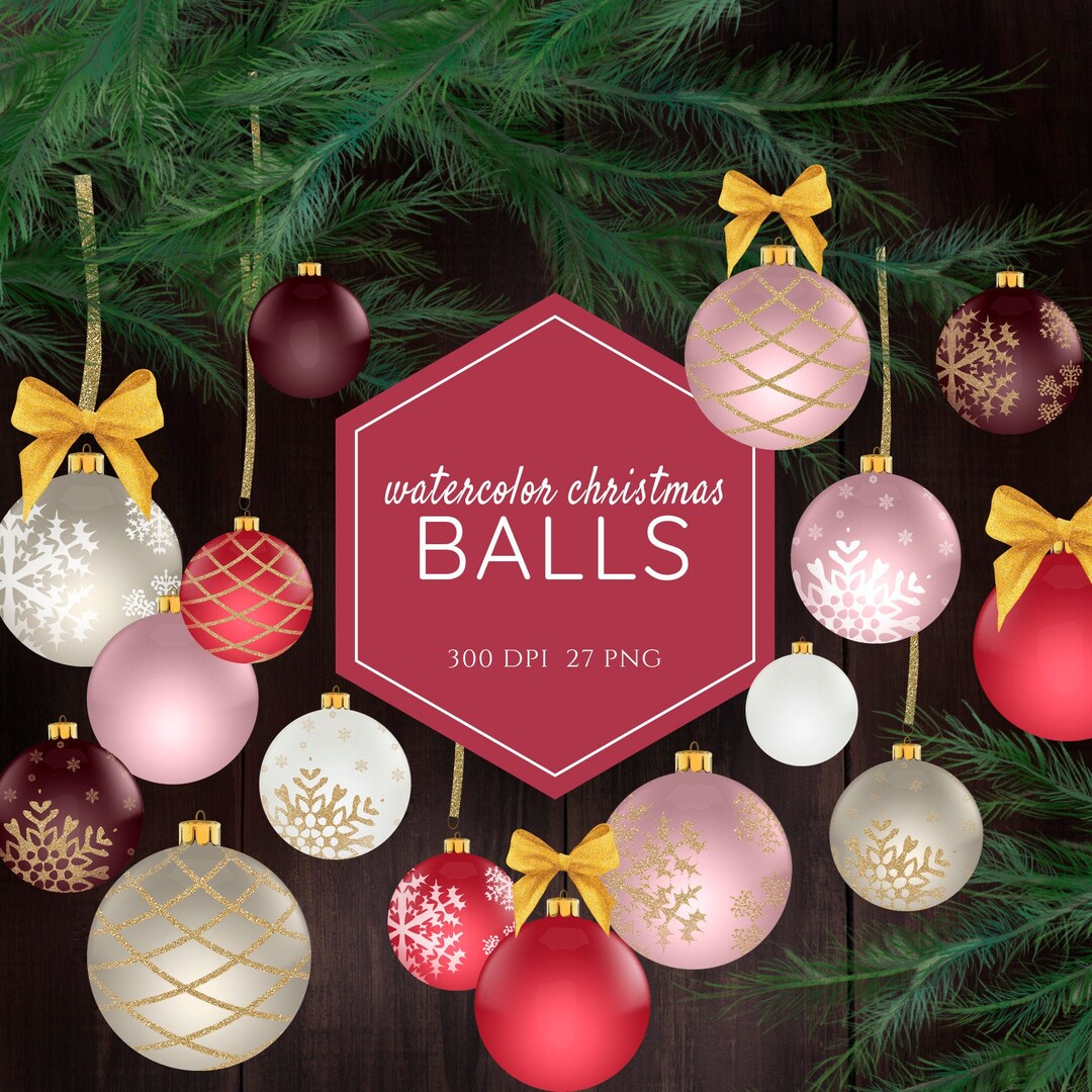 Gold Christmas Balls Clipart, Watercolor Baubles, Digital Christmas ...