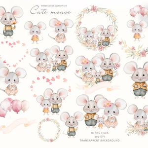 Watercolor Mouse Clipart, Newborn Baby, Nursery Clipart, Cute Mother ...