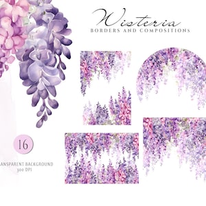 Watercolor Wisteria Clipart, Purple Pink & Blue Wisteria Flowers ...