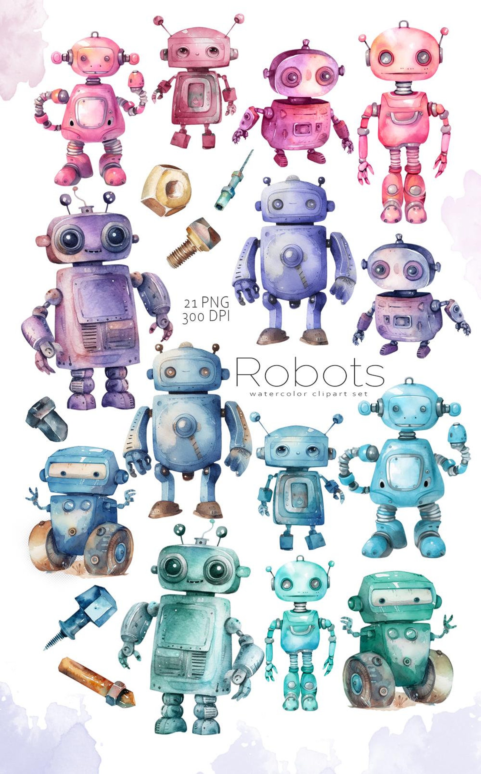 Watercolor Robots Clipart, Newborn Baby Boy, Nursery Clipart, Baby ...