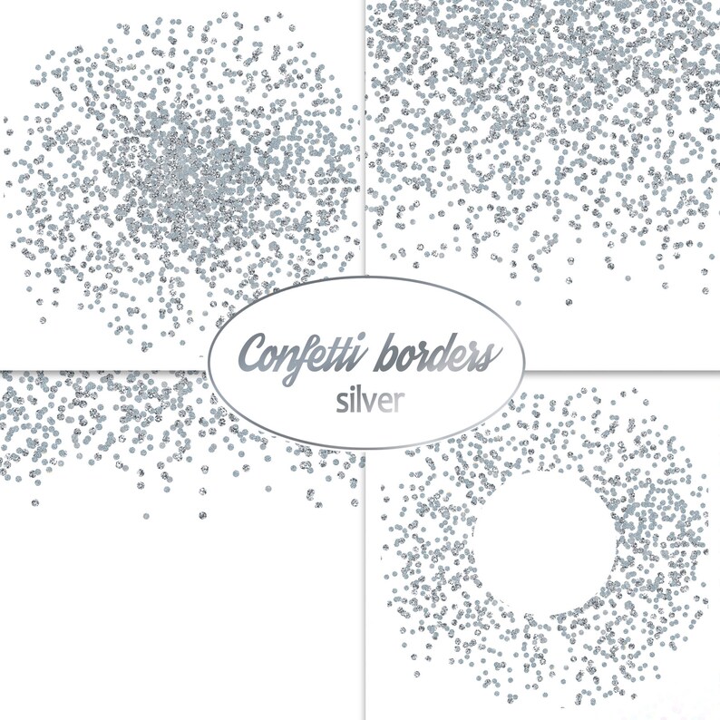 Silver Confetti Overlays, Glitter Confetti Borders, Silver Party ...