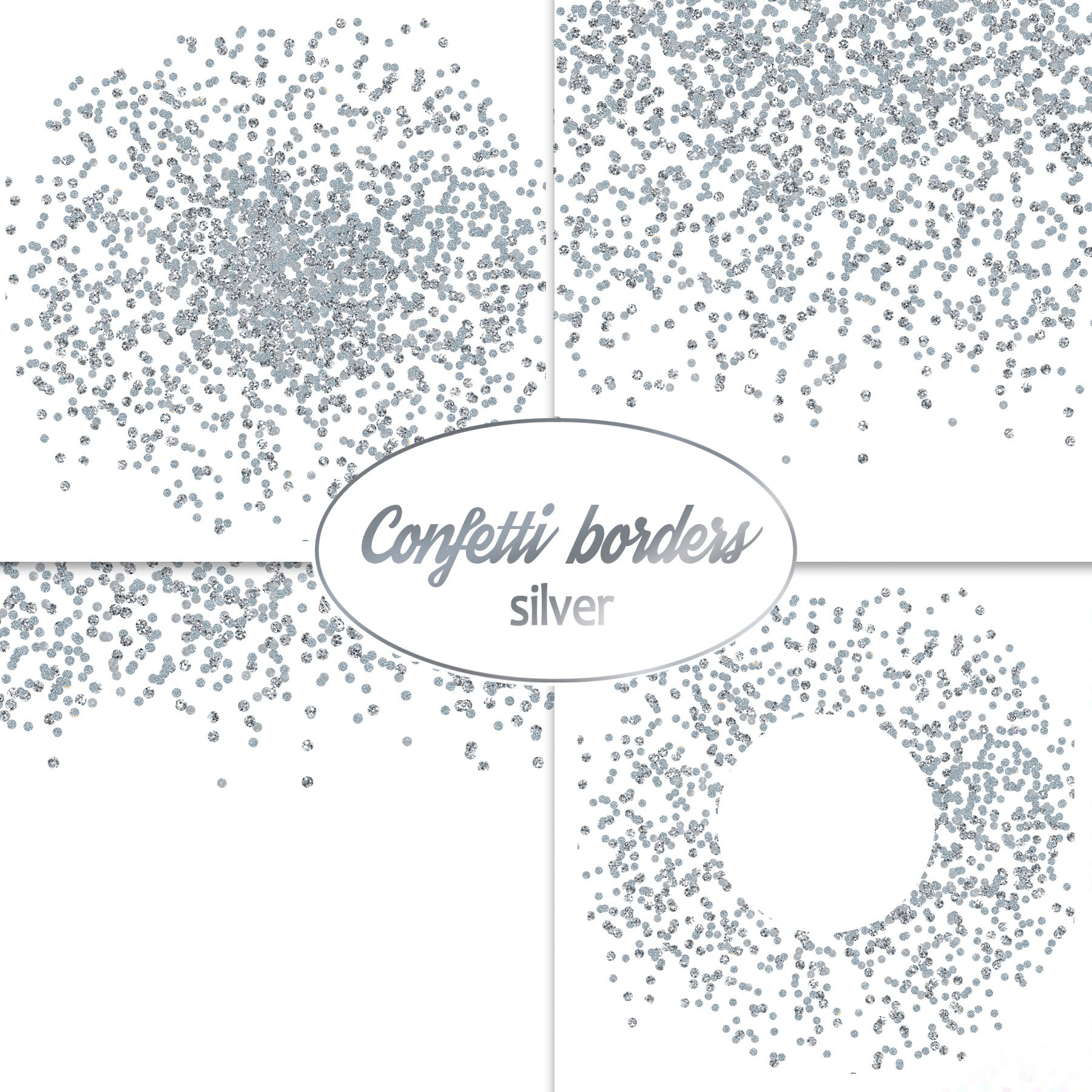Silver Confetti Overlays, Glitter Confetti Borders, Silver Party ...