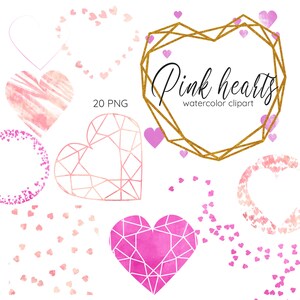 Valentines Day Clipart, Pink Heart Clip Art, Watercolor Hearts Clipart ...