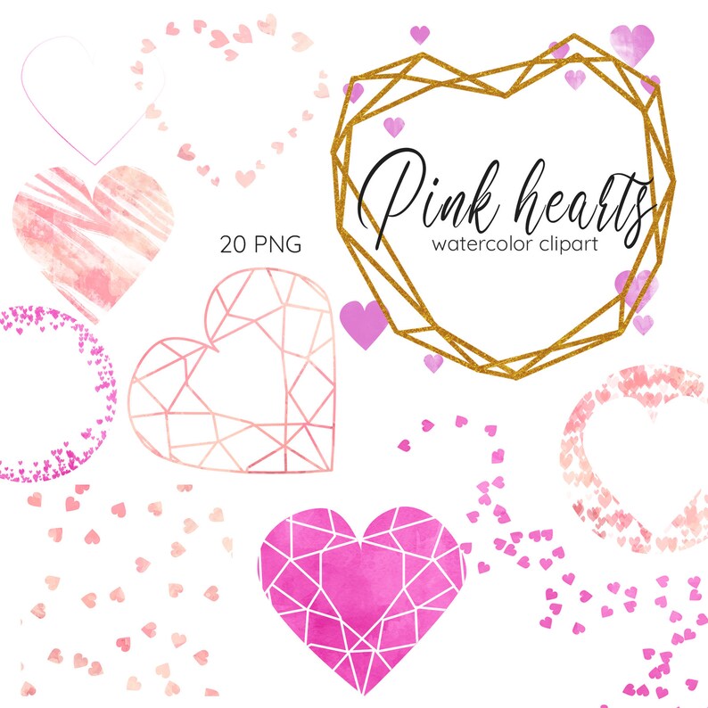 Valentines Day Clipart Pink Heart Clip Art Watercolor Hearts - Etsy