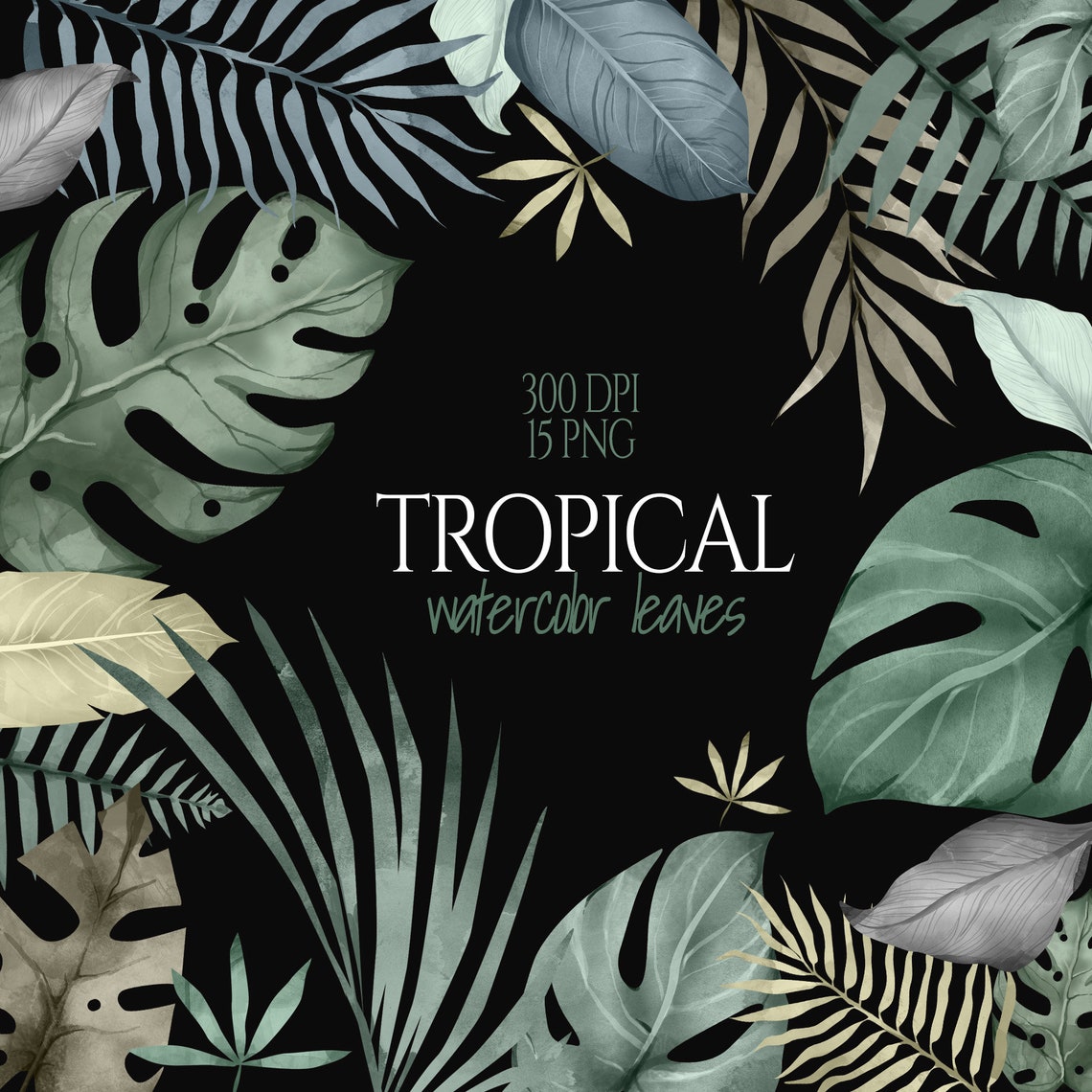 Watercolor Leaves Clipart Tropical Leaves Clip Art Exotic - Etsy