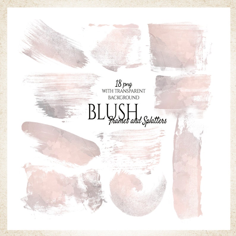 Blush Watercolor Brush Strokes Gold Foil Frames Clipart Pale - Etsy