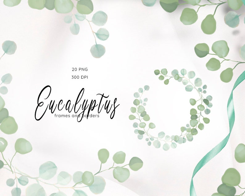 Eucalyptus Frames Clipart Watercolor Greenery Wreath Clip | Etsy