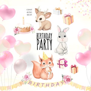 Forest Party Animals, Watercolor Woodland Animals Clipart, Deer, Baby ...