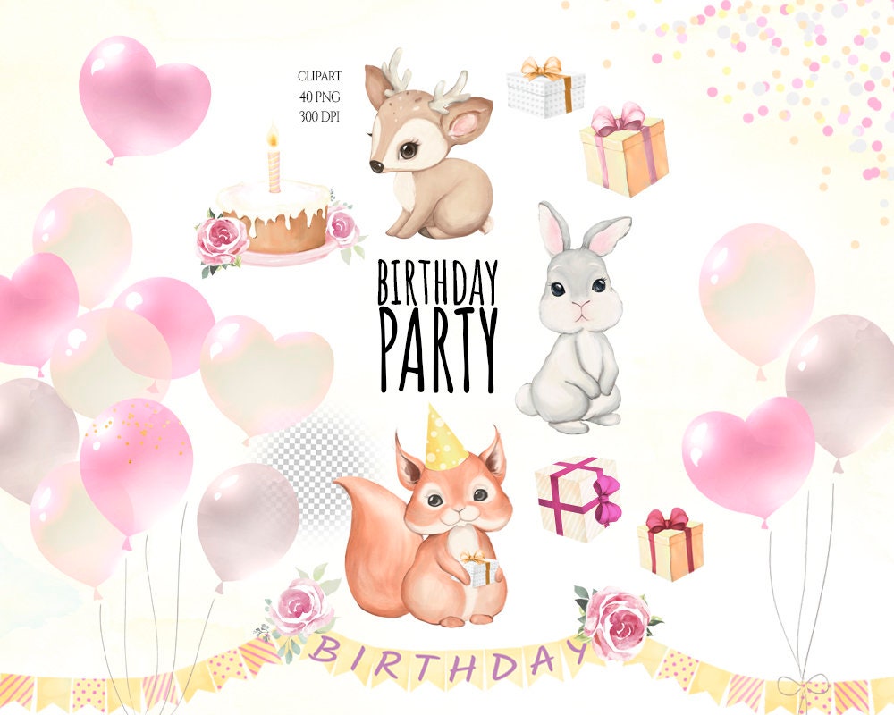 Forest Party Animals, Watercolor Woodland Animals Clipart, Deer, Baby ...