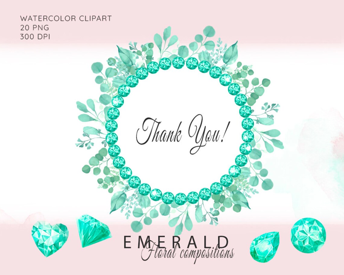 Emerald Clipart Watercolor Diamonds Floral Sapphire Clip - Etsy