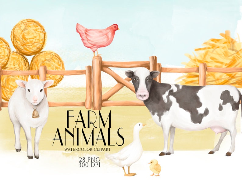 Watercolor Farm Animals Clip Art Little Animal Clipart - Etsy