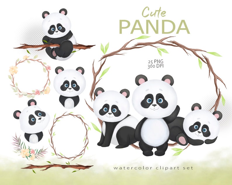 Baby Panda Clipart Tropical Animals Watercolor Panda - Etsy