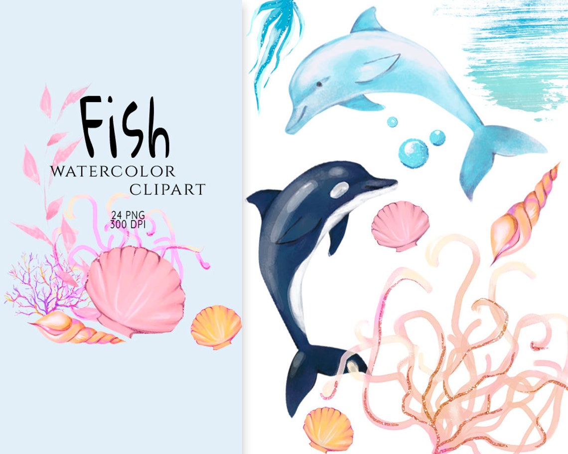 Watercolor Fish Clipart Sea Life Clipart Tropical Fish | Etsy