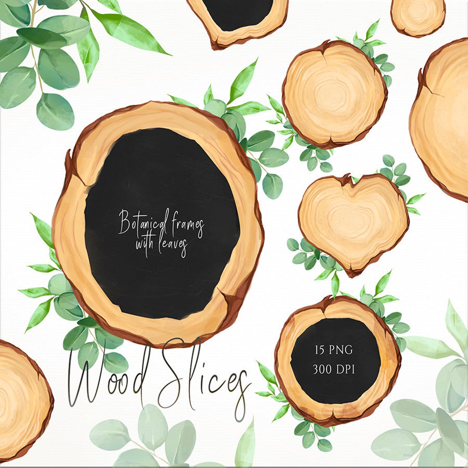 Wood Slice Clipart Tree Slices Watercolor Wooden Slices | Etsy