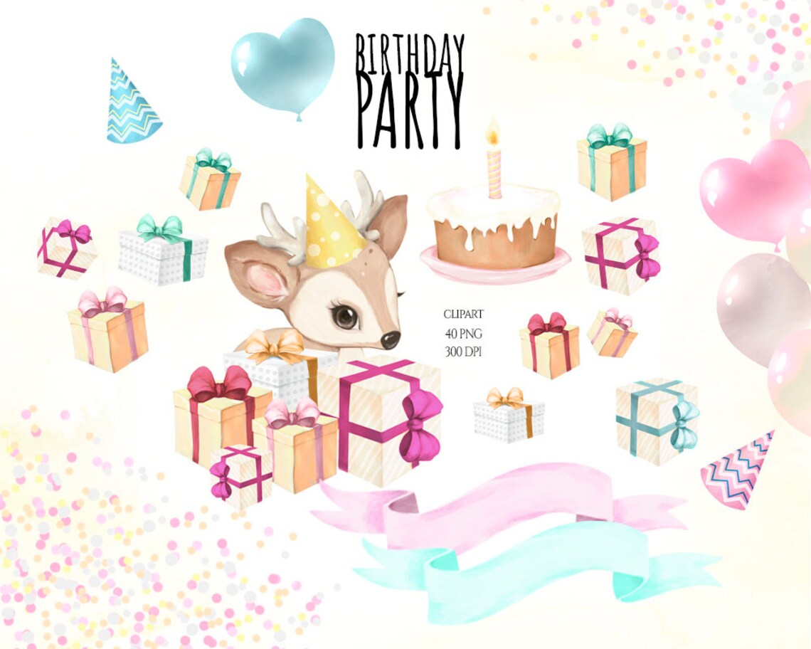 Forest Party Animals Watercolor Woodland Animals Clipart | Etsy