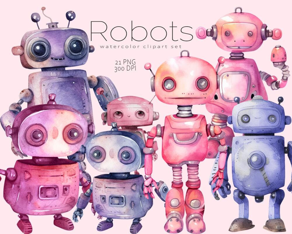 Watercolor Robots Clipart, Newborn Baby Boy, Nursery Clipart, Baby ...