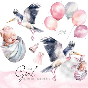 It's a Girl Clipart, Newborn Baby, Nursery Clipart, Watercolor Baby ...