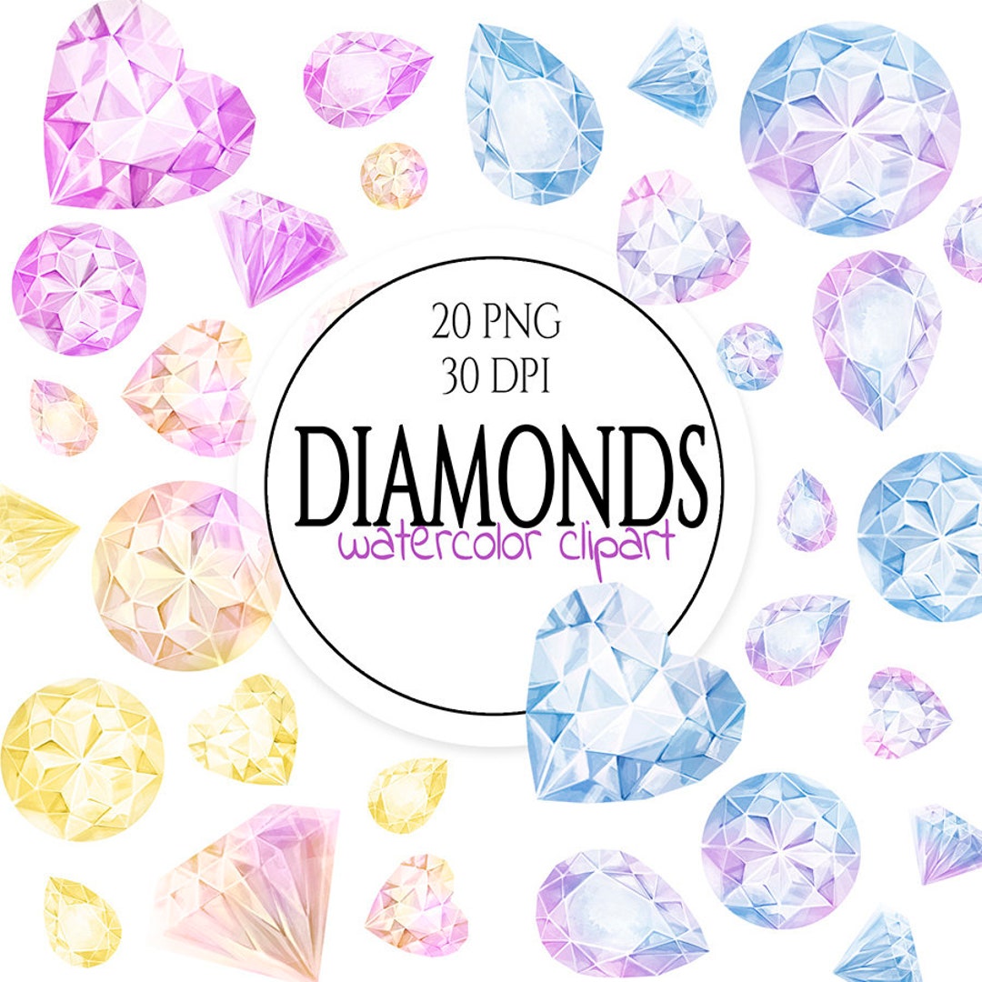 Watercolor Crystals Clipart, Diamonds Clipart, Watercolor Gems ...