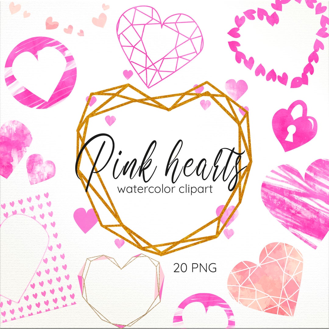 Valentines Day Clipart, Pink Heart Clip Art, Watercolor Hearts Clipart ...