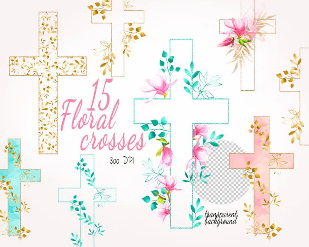 Floral Cross Clipart, Watercolor Flowers Cross, Christian Clip Art ...