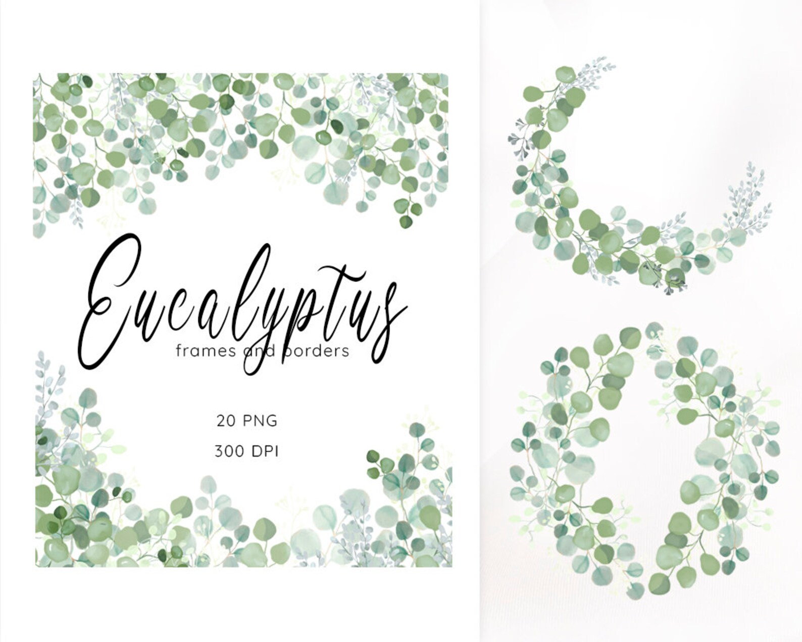 Eucalyptus Frames Clipart Watercolor Greenery Wreath Clip | Etsy