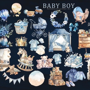Watercolor Baby Boy Clipart, Newborn Baby, Nursery Clipart, Baby Decor ...