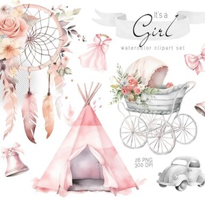 It's a Girl Clipart, Newborn Baby, Nursery Clipart, Watercolor Baby ...