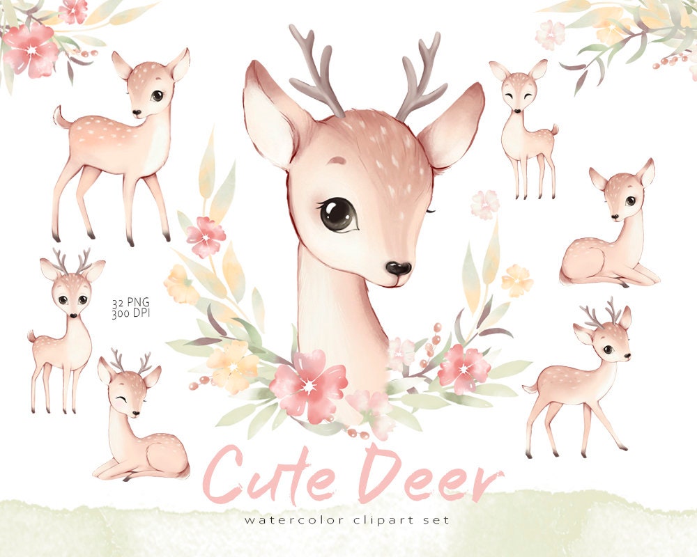 Watercolor Deer Clipart Woodland Deer Baby Animals Clipart - Etsy