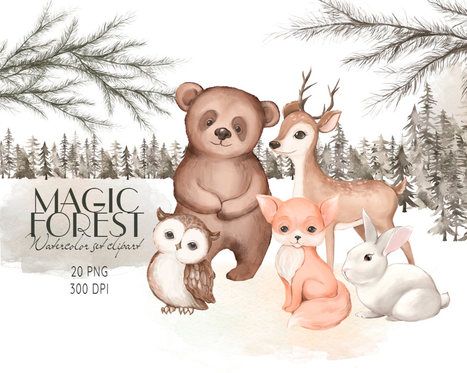 Watercolor Forest Animals Clip Art Woodland Animals Clipart - Etsy
