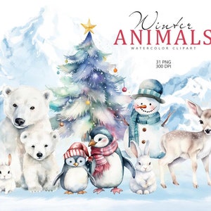 Watercolor Winter Animals Clipart, Arctic Animals Clipart, Polar ...