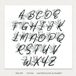Watercolor Floral Alphabet Clipart, Floral Letters Clip Art, Leaf ...