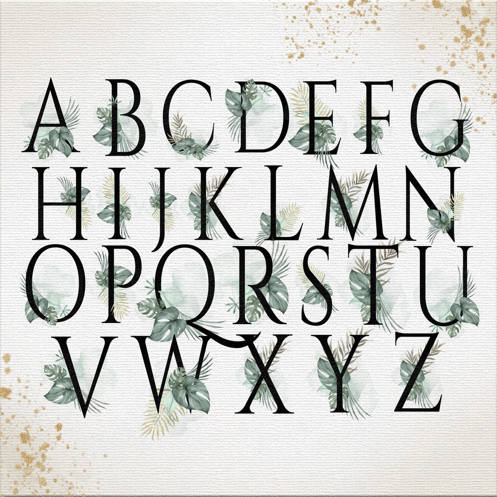 Watercolor Floral Letters With Palm Leaves Clipart Tropical - Etsy