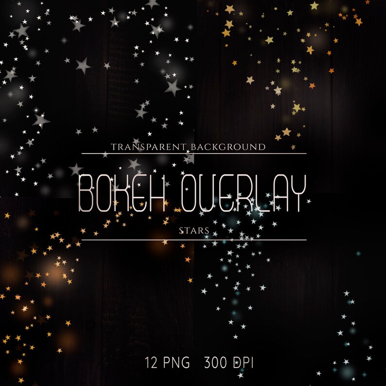 Silver & Gold Stars Clipart, Star Overlays, Bokeh Confetti Borders ...