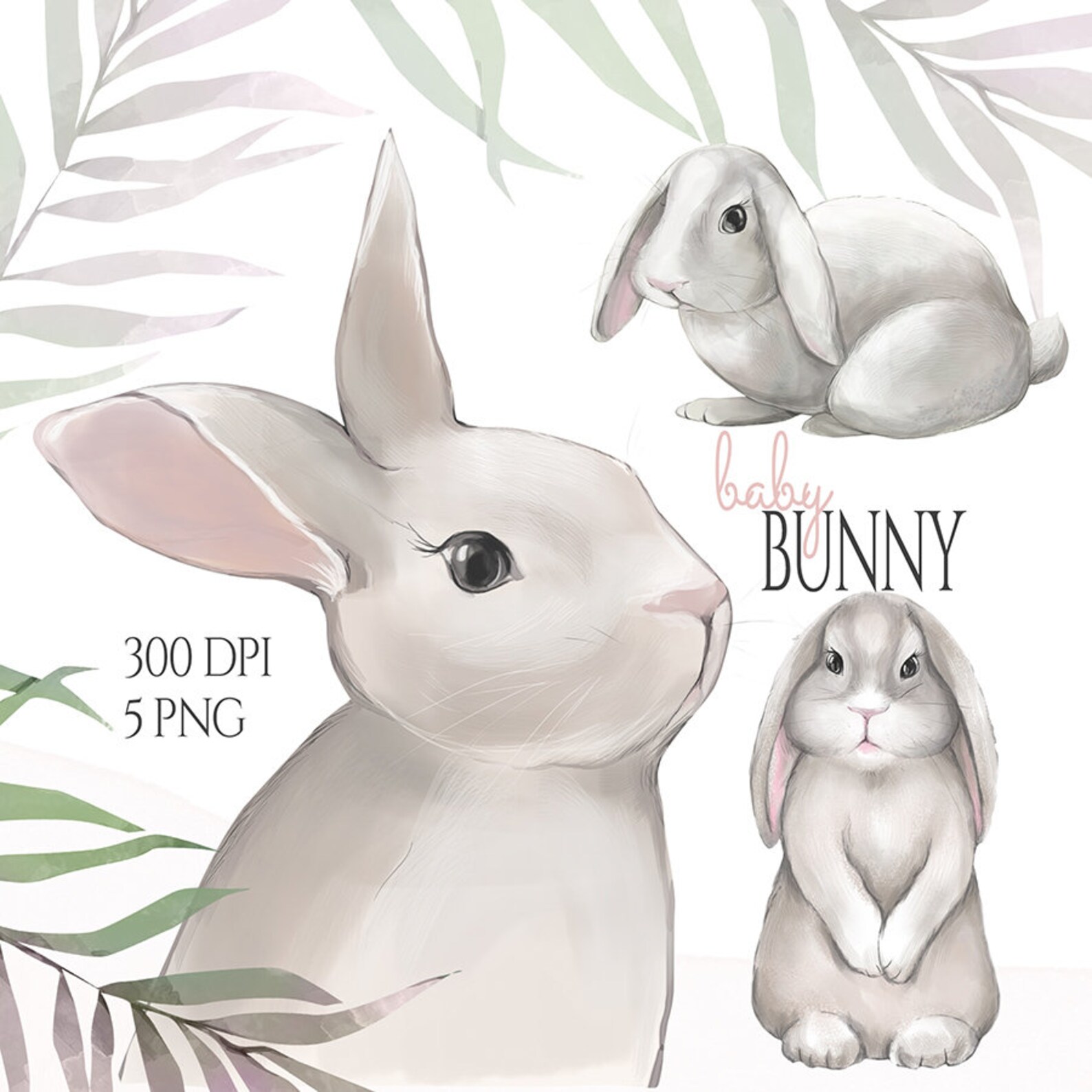 Watercolor Bunny Rabbit Clipart Baby Bunnies Clipart - Etsy