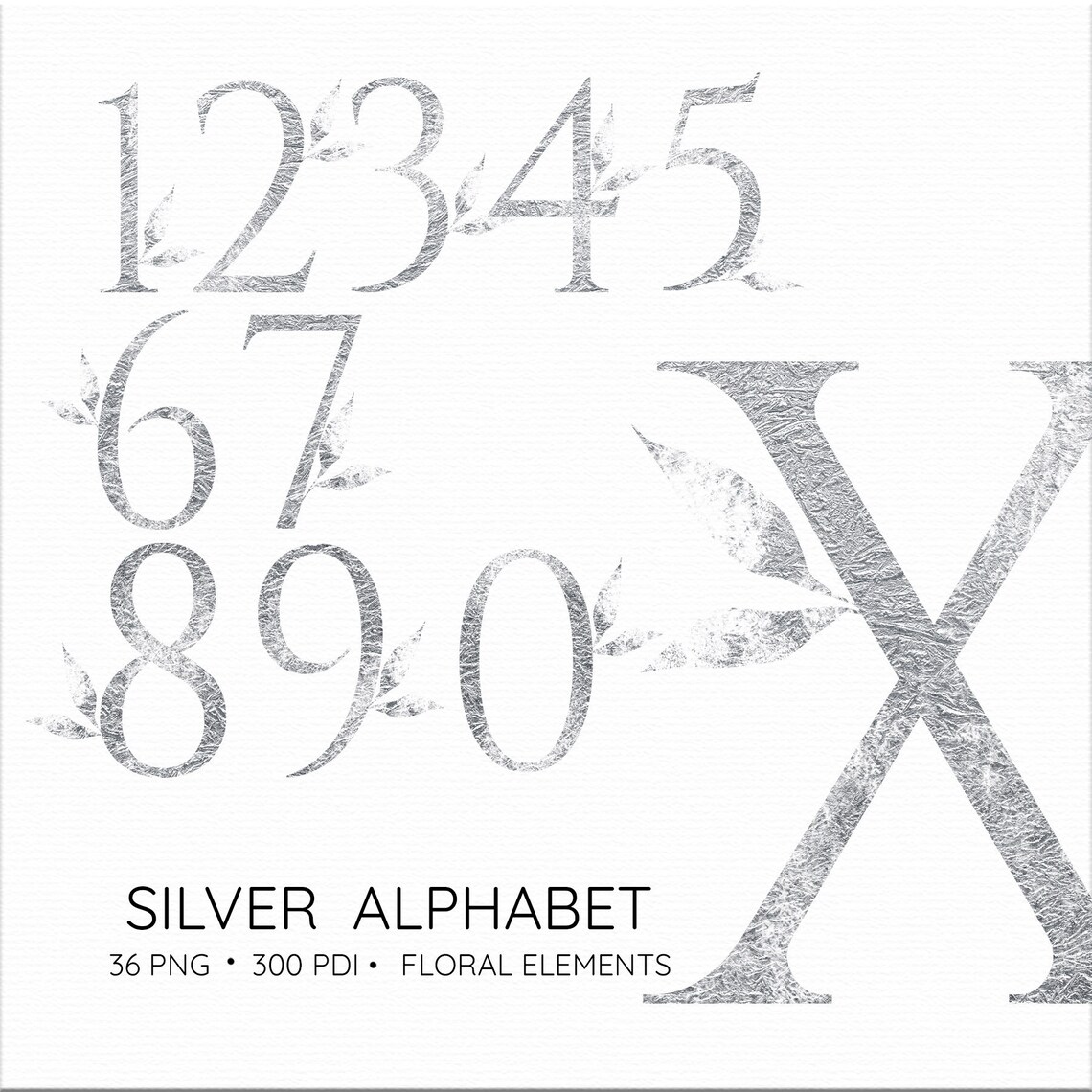 Silver Glitter Alphabet Floral Alphabet Silver Letters - Etsy