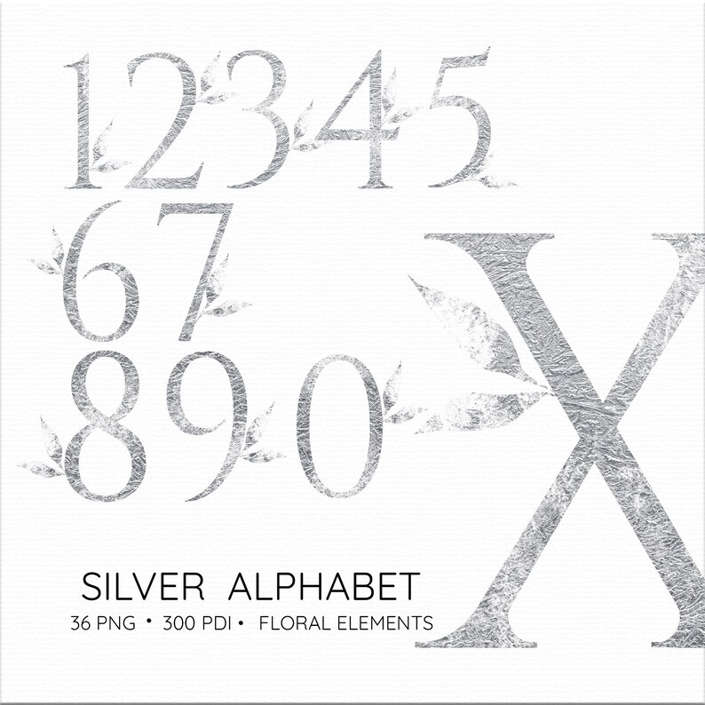 Silver Glitter Alphabet Floral Alphabet Silver Letters - Etsy