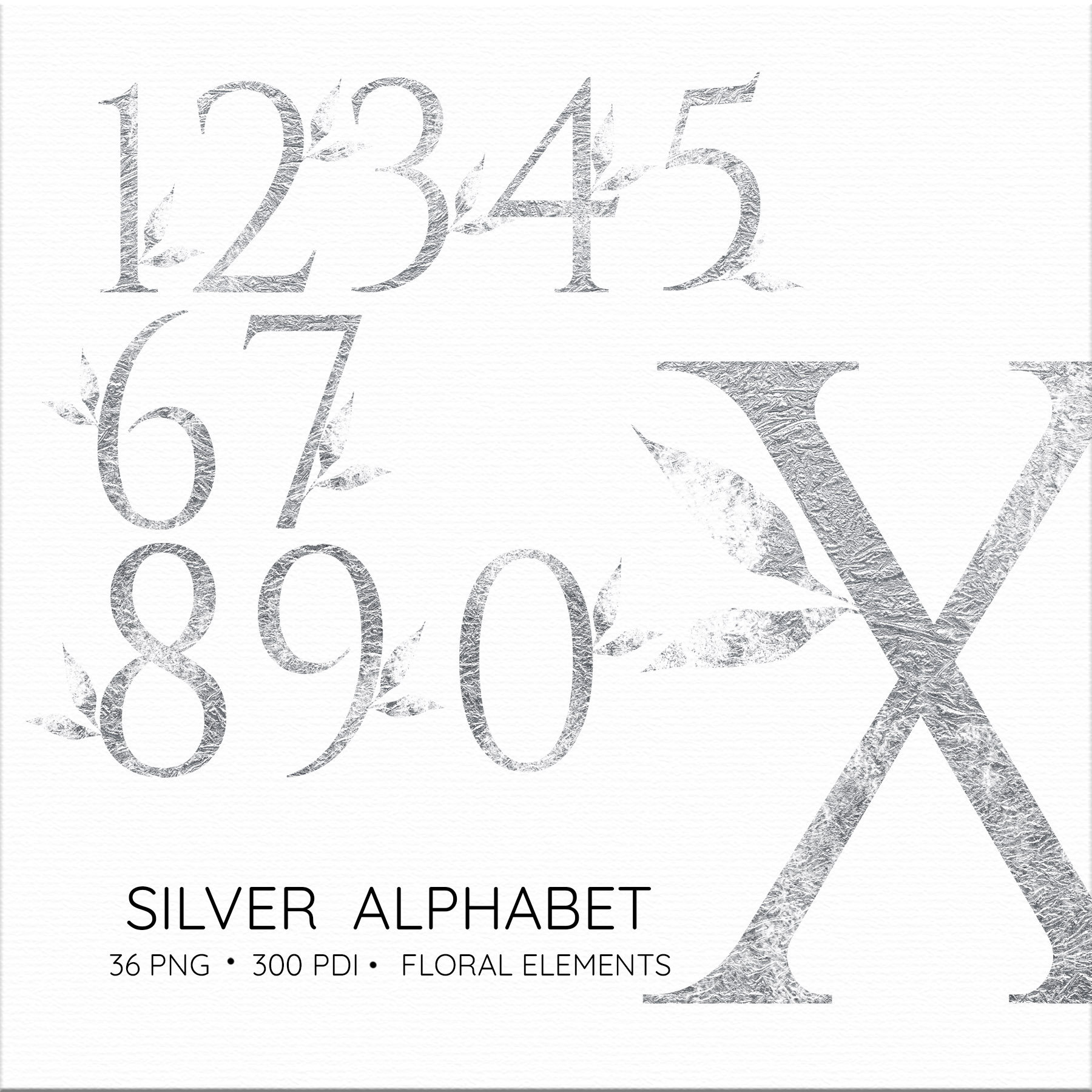 Silver Glitter Alphabet Floral Alphabet Silver Letters - Etsy