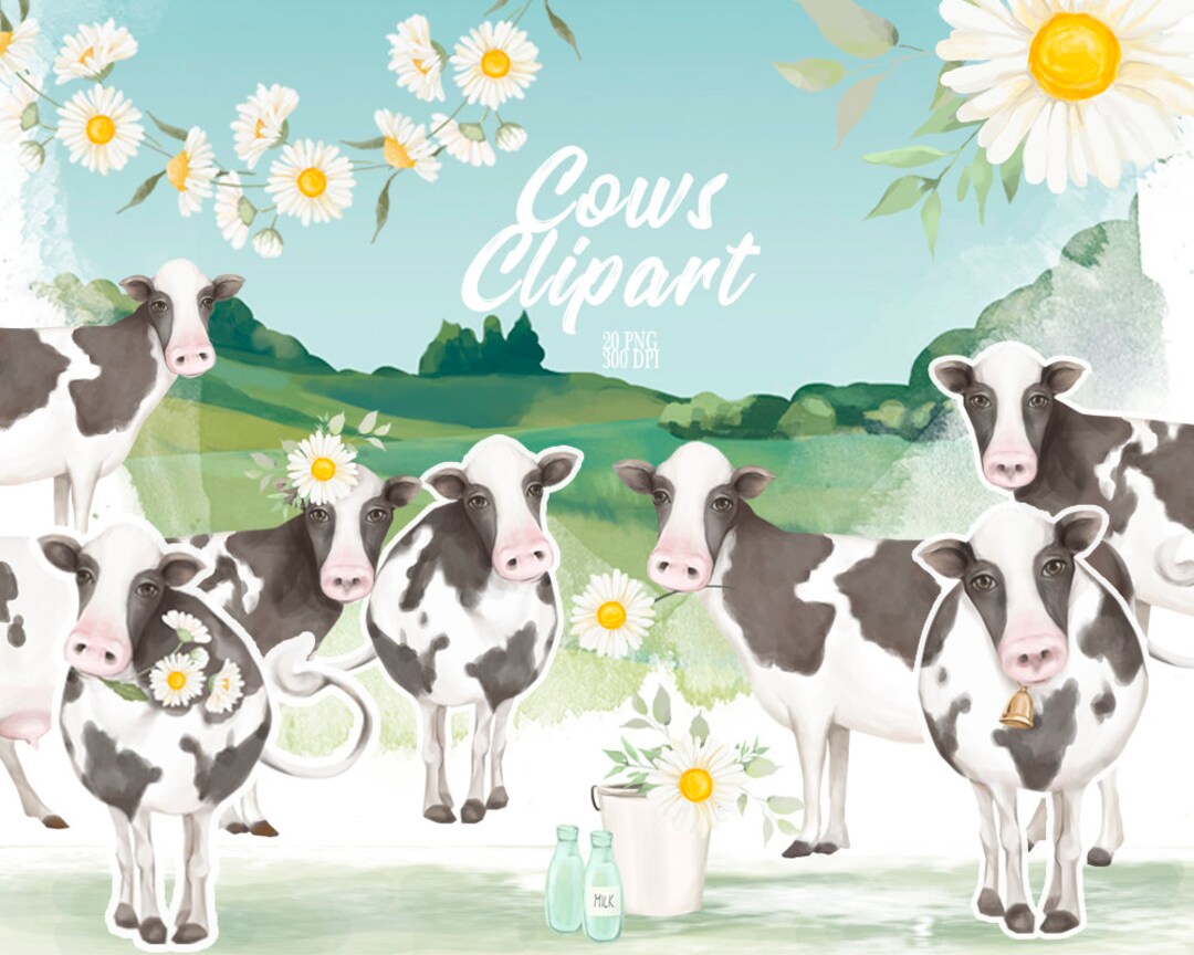 Watercolor Cow Clipart, Watercolor Heifer, Cute Cows Clip Art ...