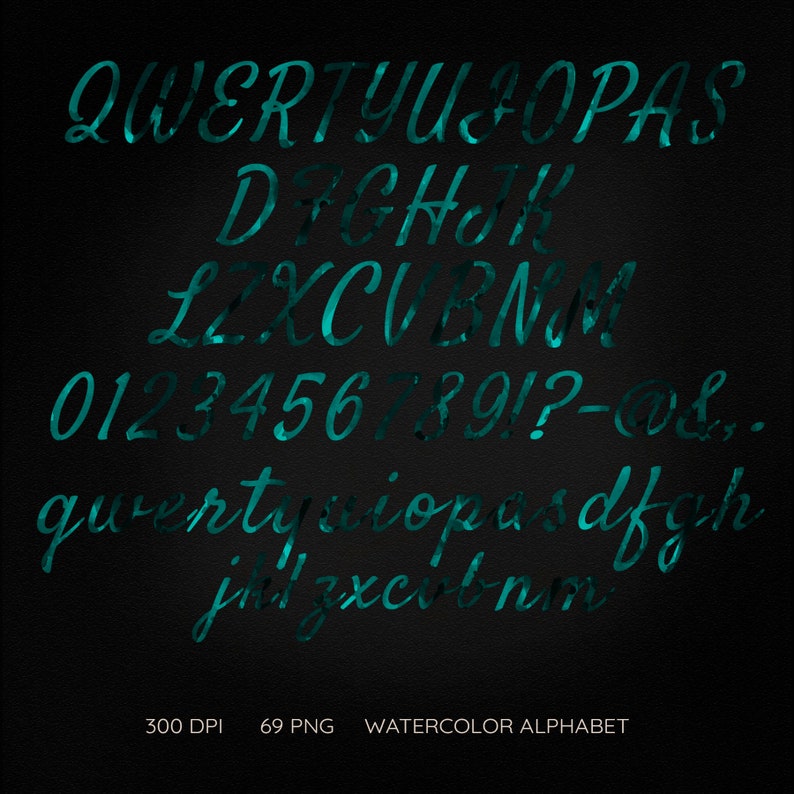 Emerald Watercolor Font Clipart Watercolor Alphabet Clip Art - Etsy