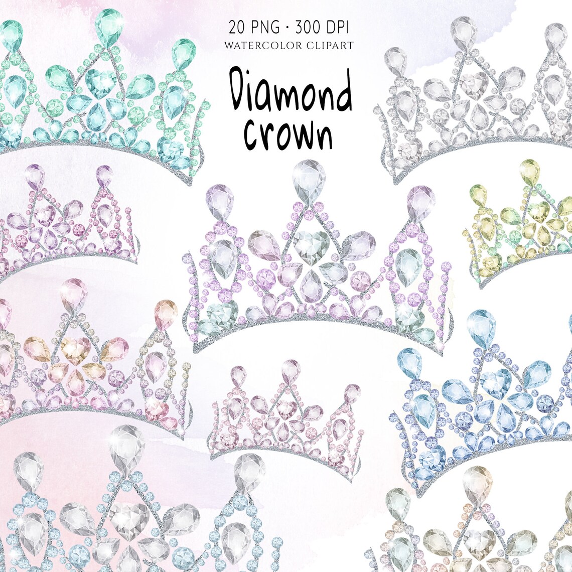 Watercolor Crowns Clipart, Tiara Princess Clipart, Watercolor Princess ...