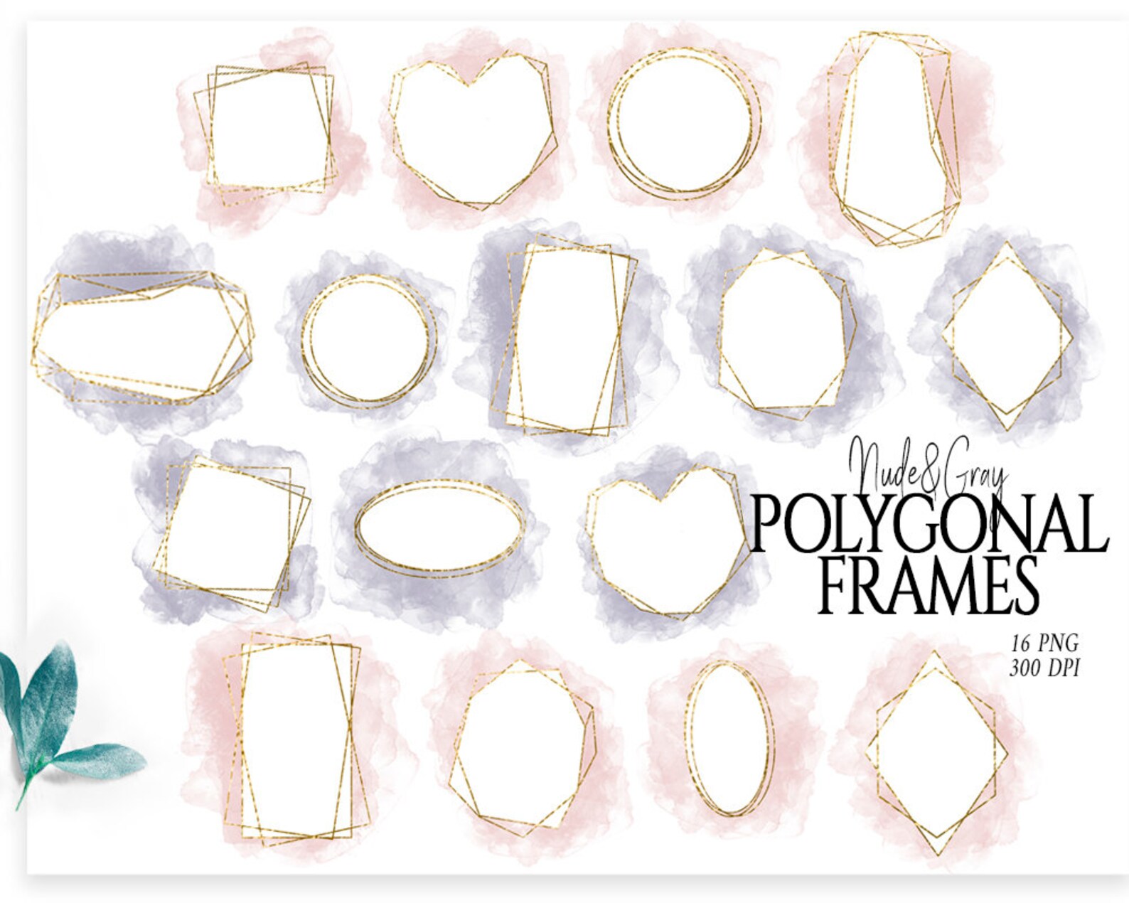 Watercolor Digital Frames Pink Polygonal Frames Geometric - Etsy