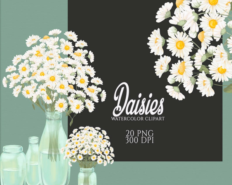 Daisies Clipart Rustic Wreath Clip Art Watercolor Daisy | Etsy