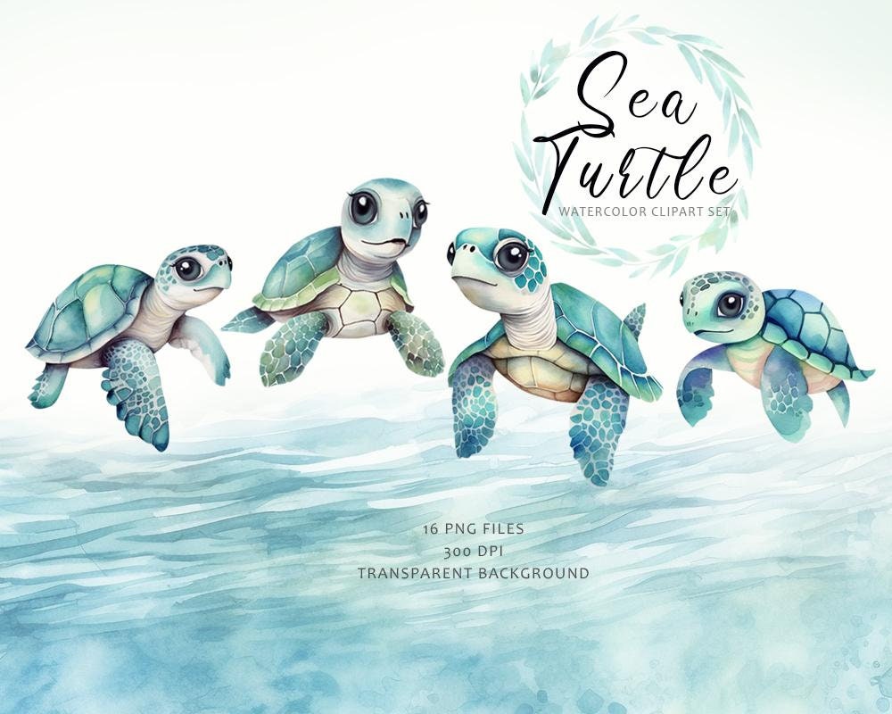 Watercolor Sea Turtle Clipart: Ocean Nursery PNG (digital Download) - Etsy