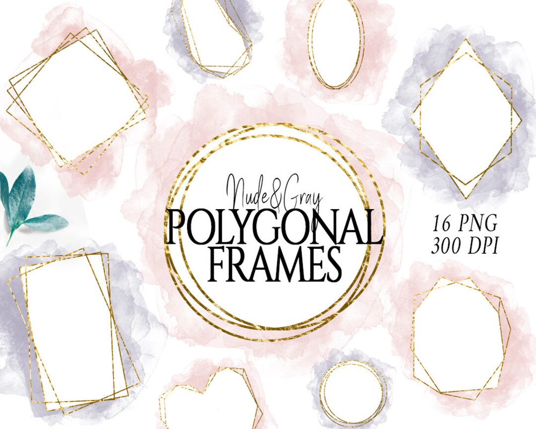 Watercolor Digital Frames, Pink Polygonal Frames, Geometric Frames Clip ...