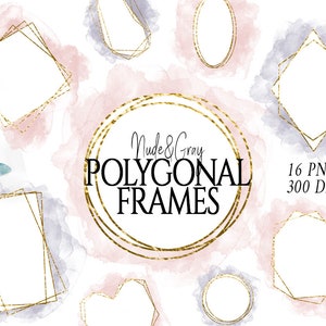Watercolor Digital Frames, Pink Polygonal Frames, Geometric Frames Clip ...