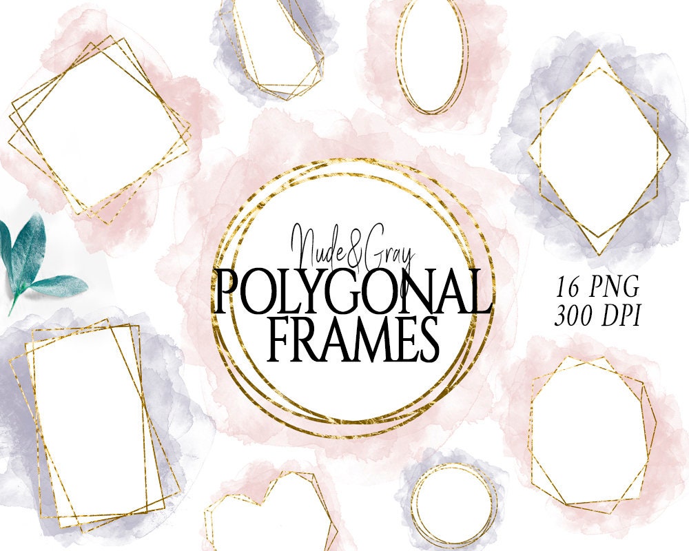 Watercolor Digital Frames Pink Polygonal Frames Geometric | Etsy