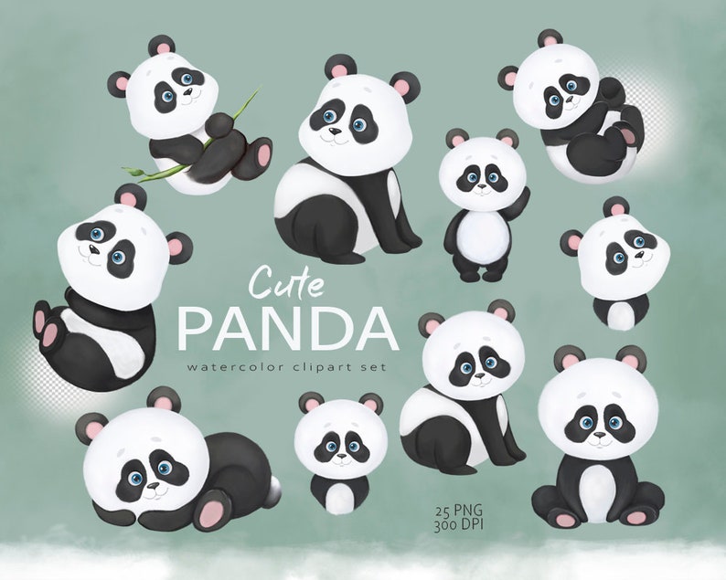 Baby Panda Clipart Tropical Animals Watercolor Panda - Etsy