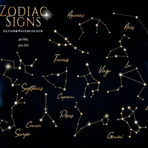 Zodiac Constellations Clipart, Astrology, Watercolor Zodiac Signs ...