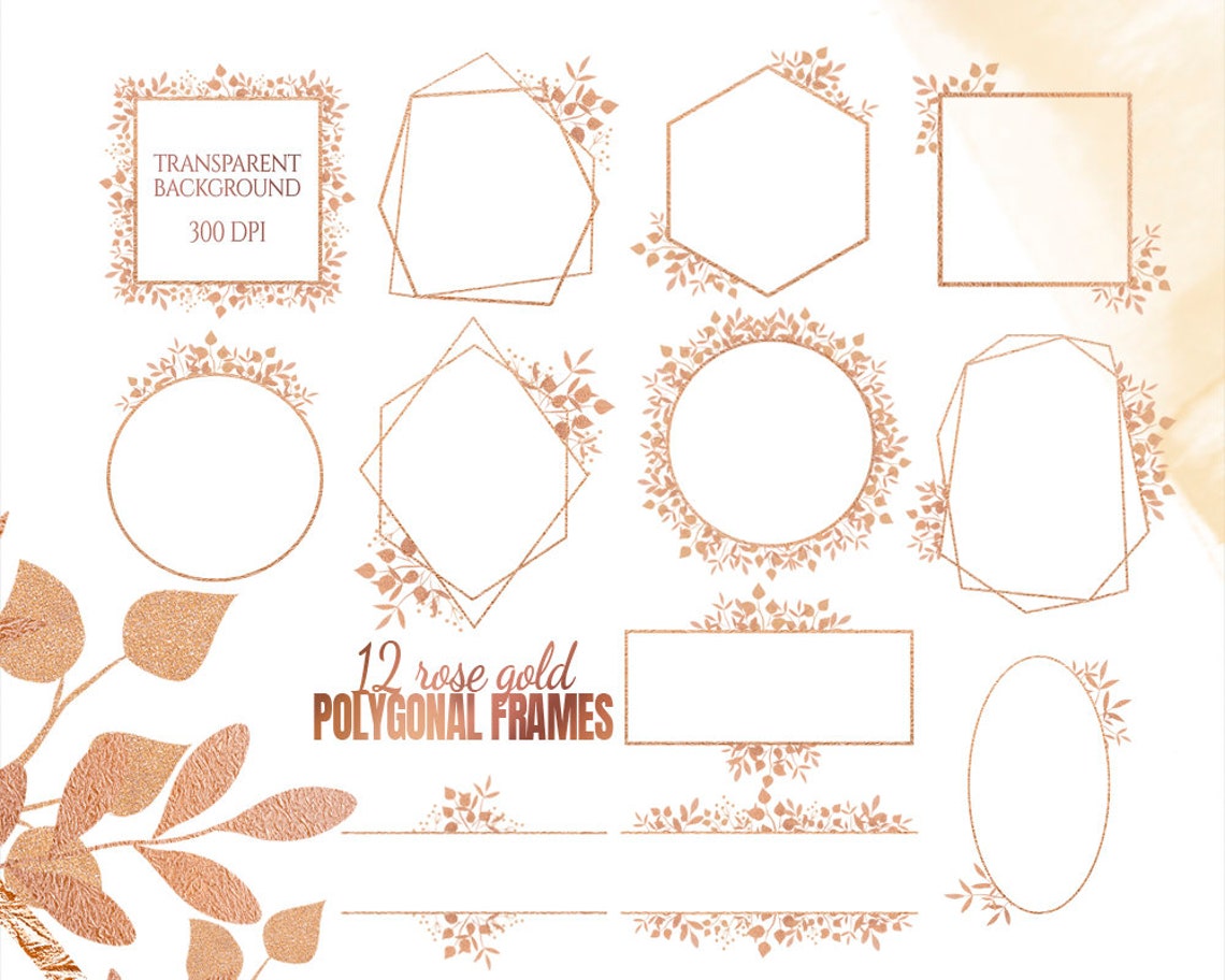 Rose Gold Crystal Frames Clipart, Rose Gold Polygonal Frames Clip Art ...