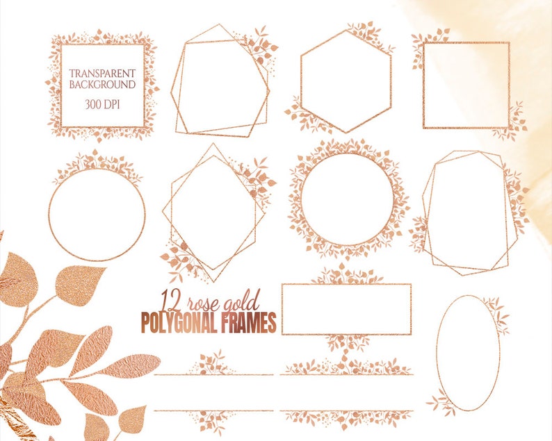 Rose Gold Crystal Frames Clipart Rose Gold Polygonal Frames | Etsy